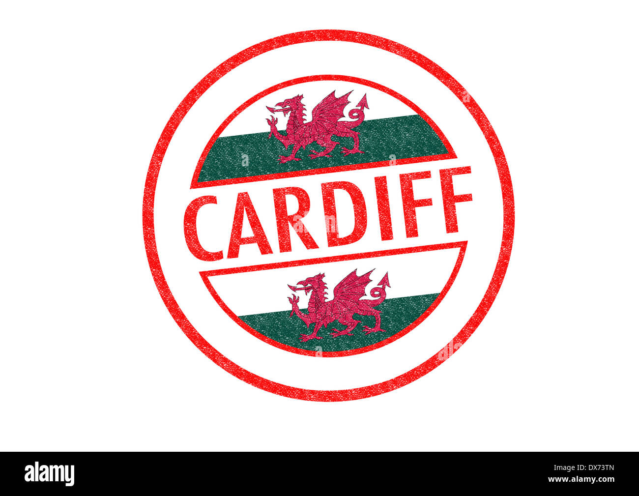 Passport-style CARDIFF (Wales) rubber stamp over a white background ...