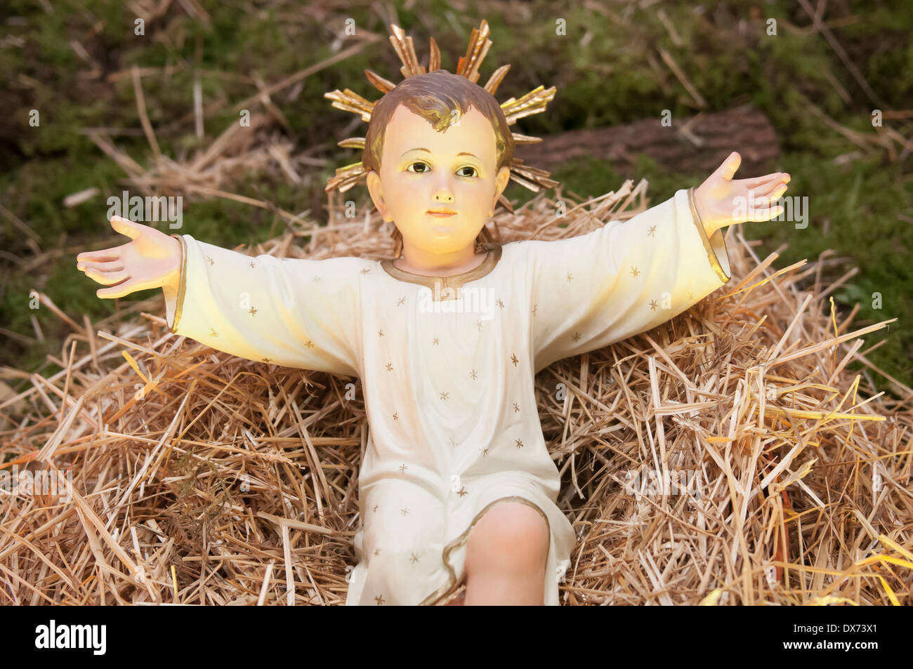Nativity, Baby Jesus in a manger Stock Photo - Alamy