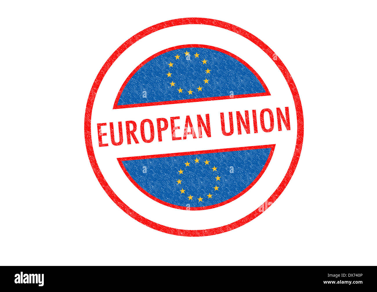Passport-style EUROPEAN UNION rubber stamp over a white background ...