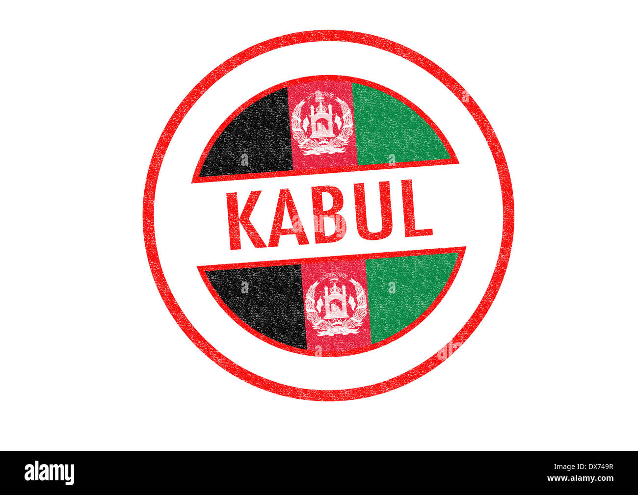 Passport-style KABUL (Afghanistan) rubber stamp over a white background ...