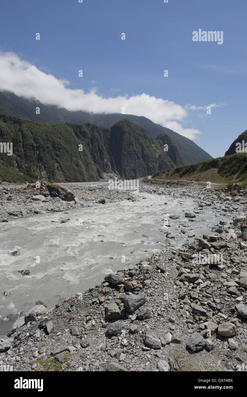 The Fox Glacier valley walk. View looking downstream Stock Photo - Alamy
