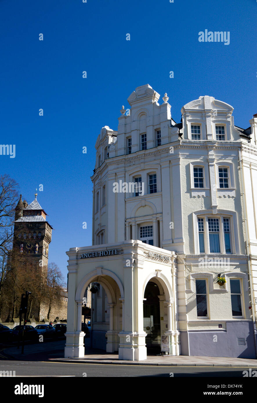 The Angel Hotel and Cardiff Castle, Cardiff, Wales Stock Photo - Alamy