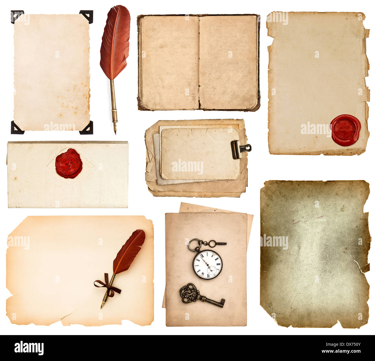 set of various old paper sheets. vintage book pages, cards, photos ...