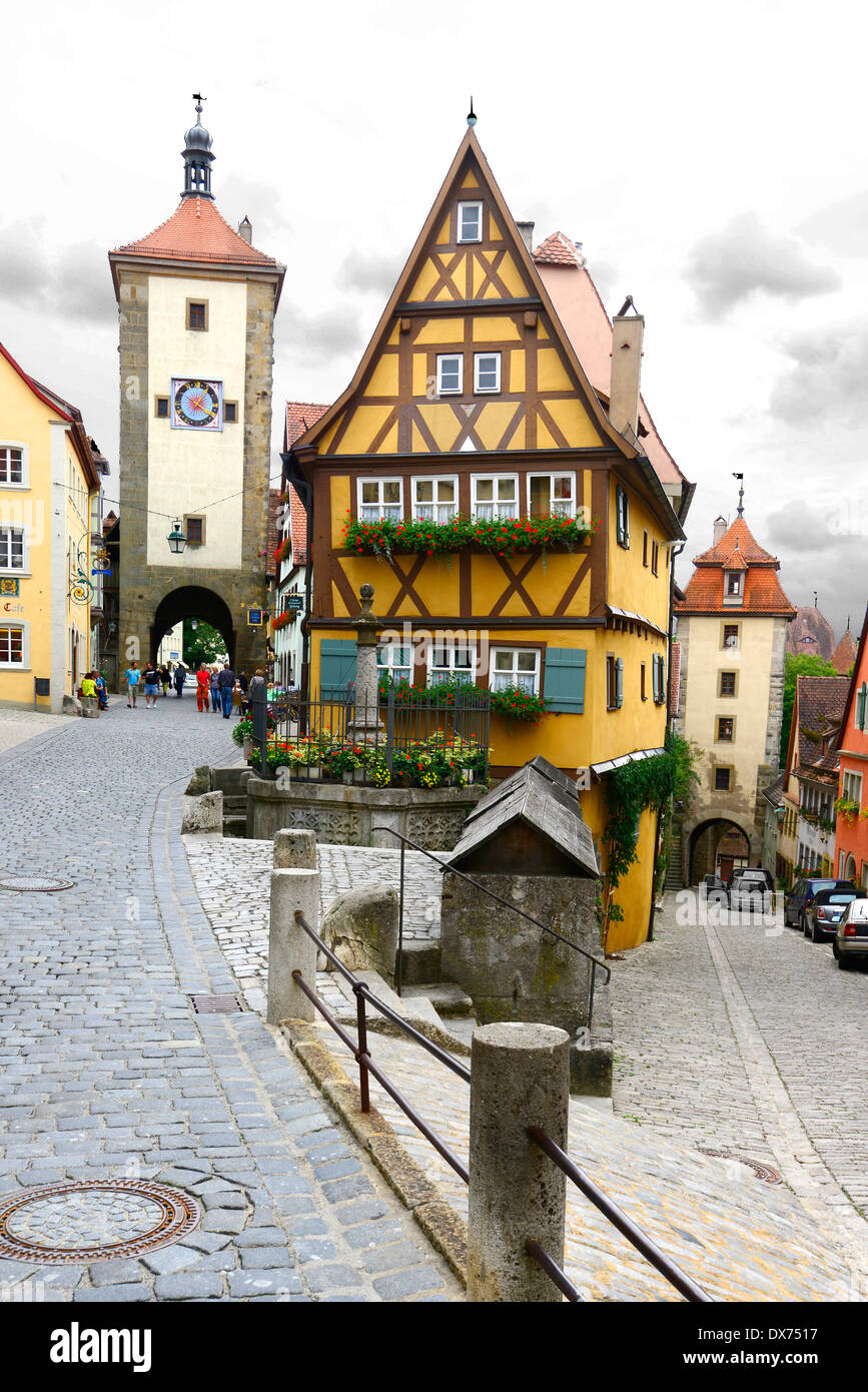 Clock Tower Street Arch Rothenburg Germany DE Franconia Bavaria Stock ...