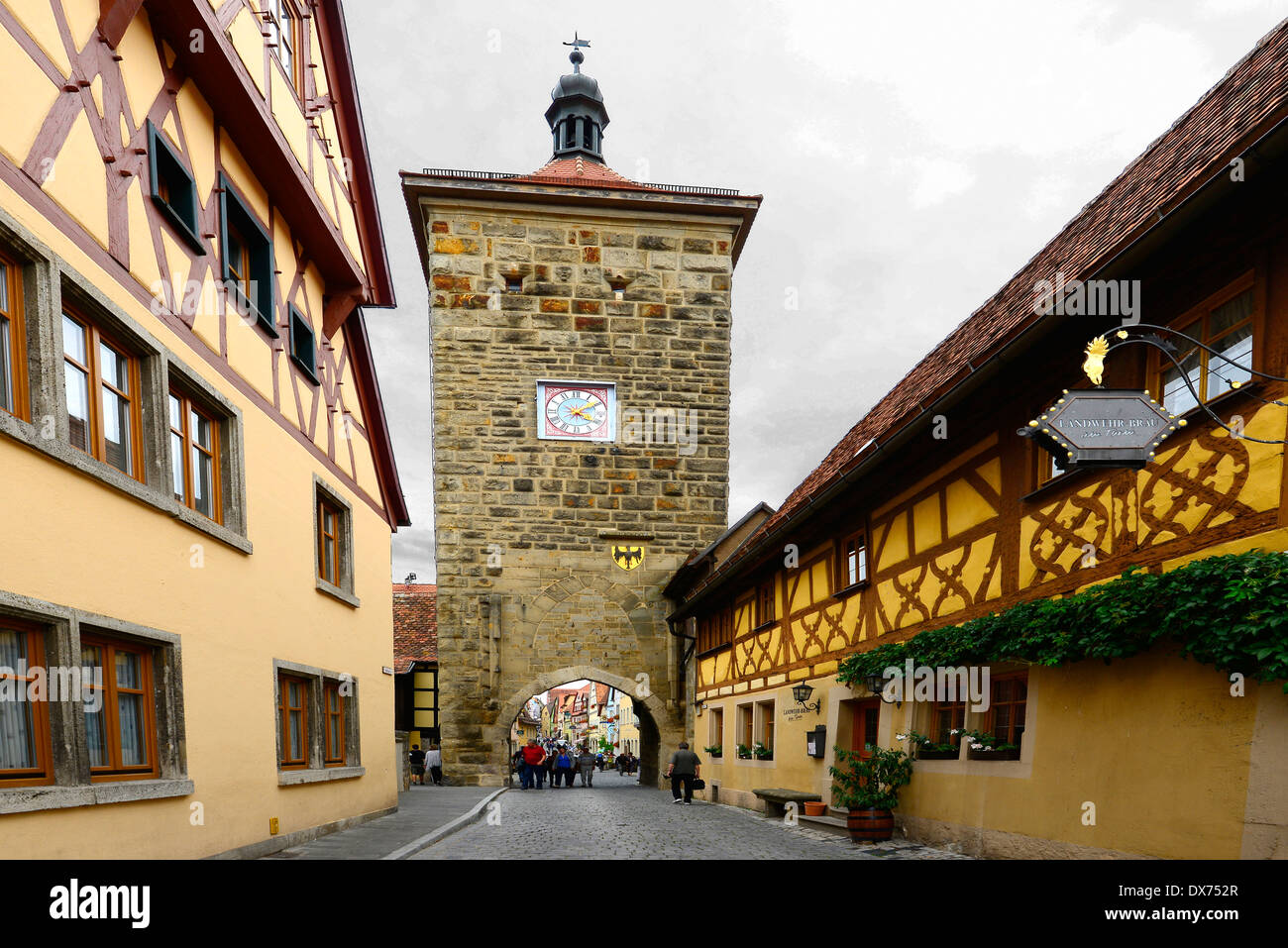 Clock Tower Street Arch Rothenburg Germany DE Franconia Bavaria Stock ...