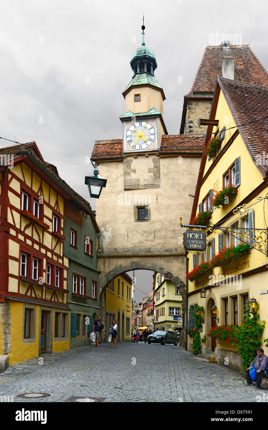Clock Tower Street Arch Rothenburg Germany DE Franconia Bavaria Stock ...