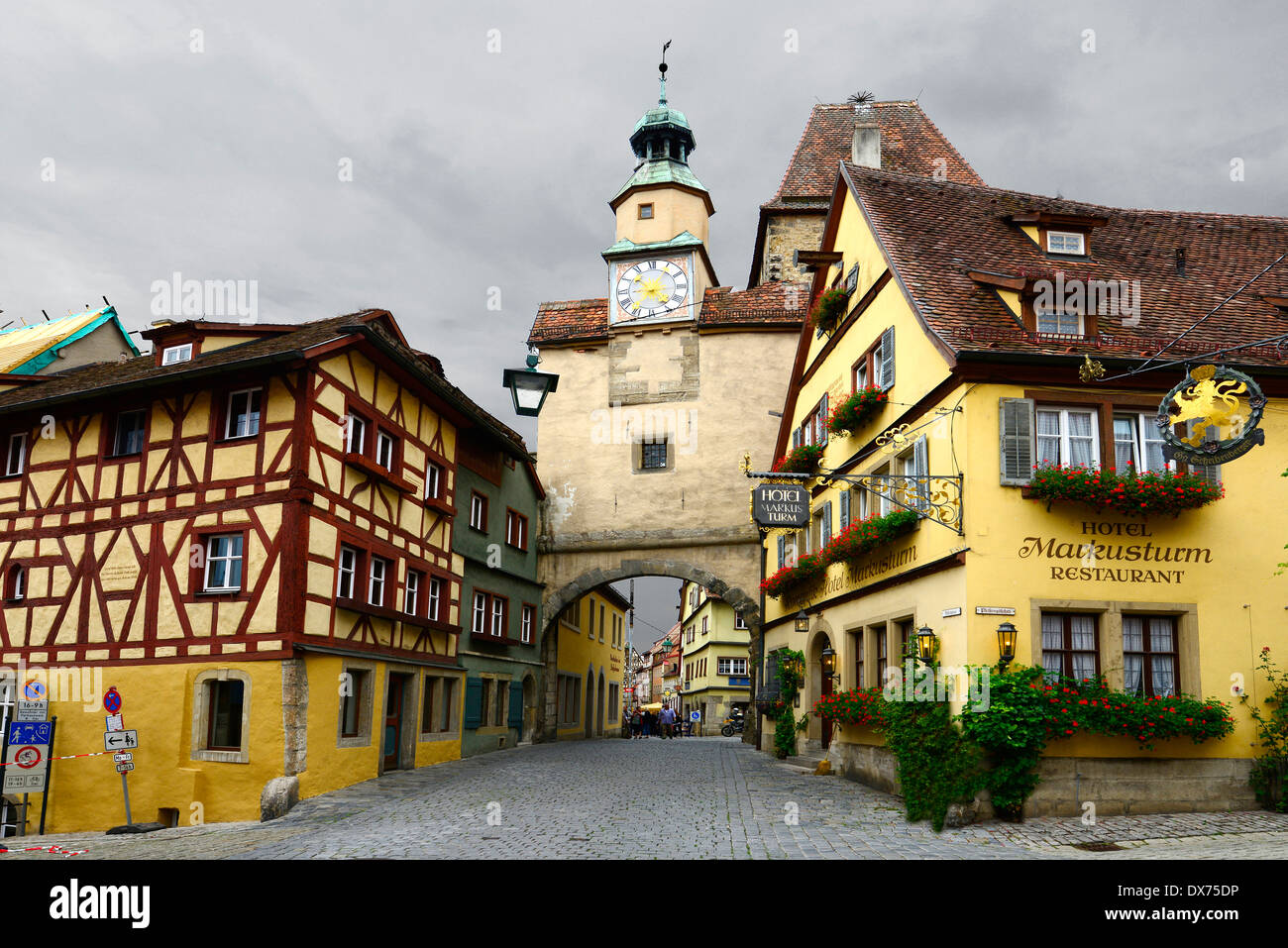 Clock Tower Street Arch Rothenburg Germany DE Franconia Bavaria Stock ...