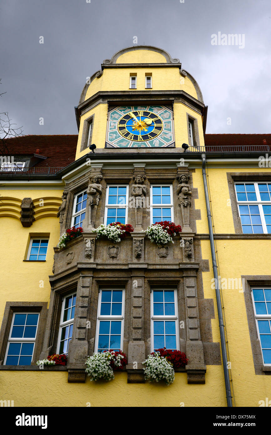 Clock and Flower Boxes Rothenburg Germany DE Franconia Bavaria Stock ...
