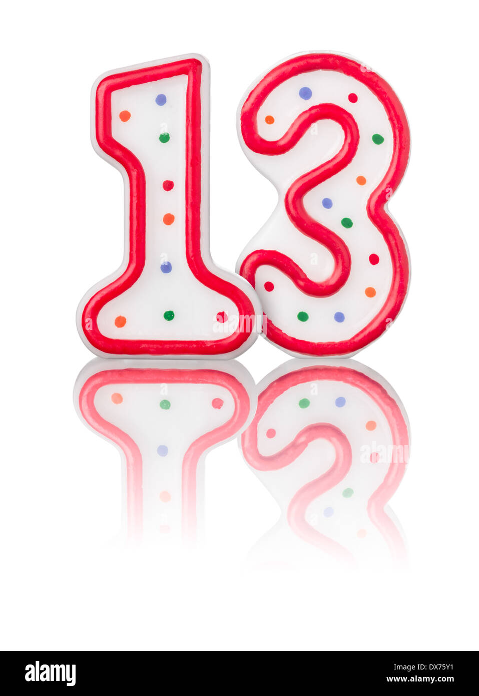Red number 13 with reflection on a white background Stock Photo - Alamy