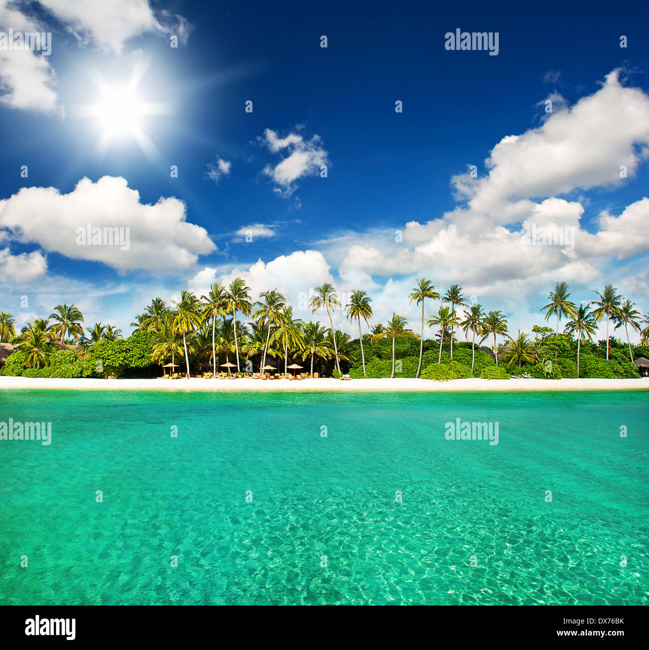landscape of paradise tropical island beach with perfect sunny sky ...
