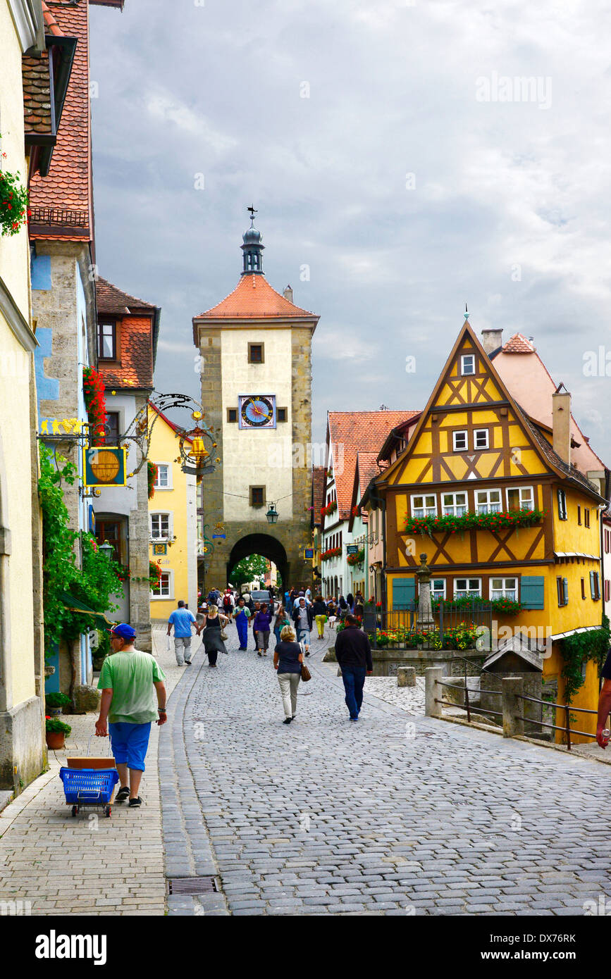 Clock Tower Street Arch Rothenburg Germany DE Franconia Bavaria Stock ...