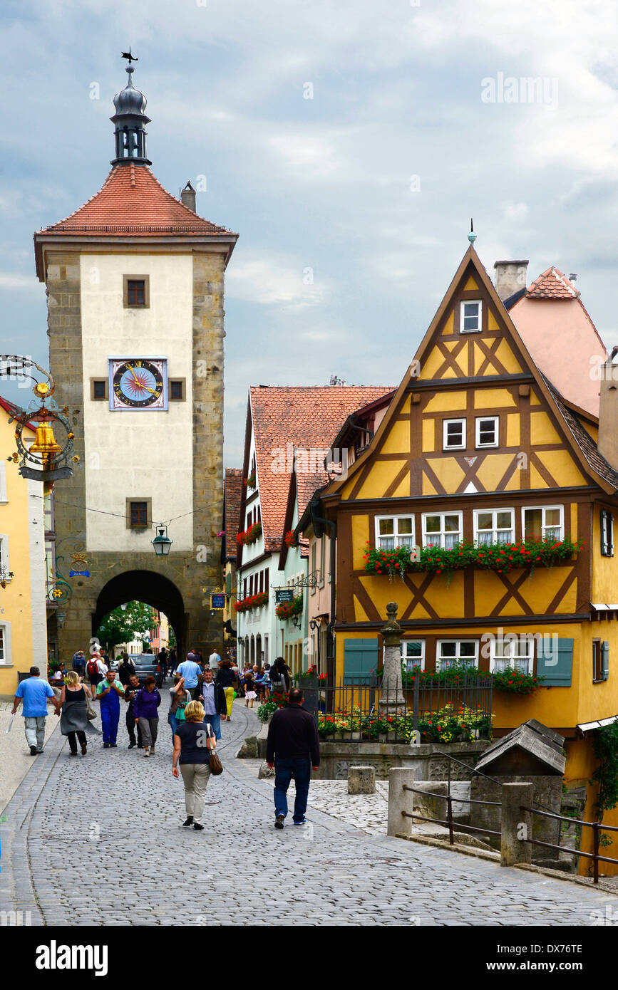 Clock Tower Street Arch Rothenburg Germany DE Franconia Bavaria Stock ...