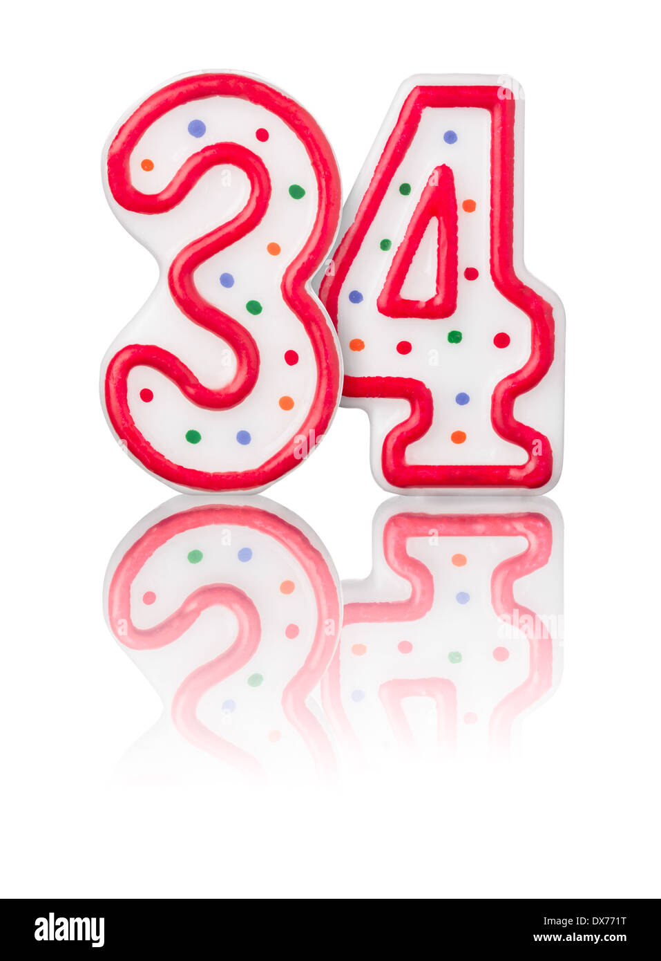 Red number 34 with reflection on a white background Stock Photo - Alamy