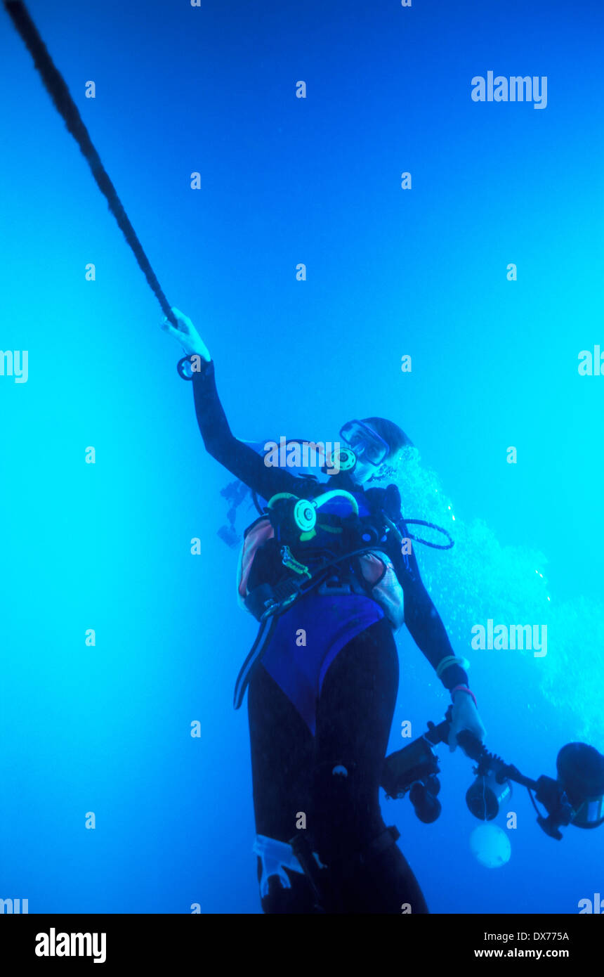 Maldives, underwater female diver Stock Photo - Alamy