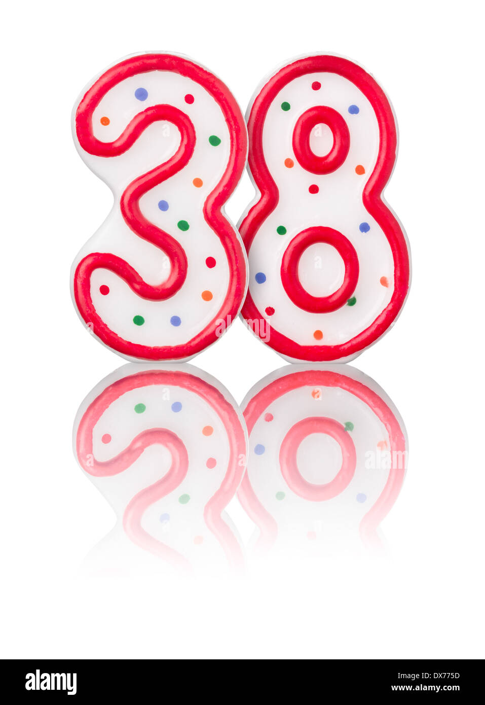 Red number 38 with reflection on a white background Stock Photo - Alamy