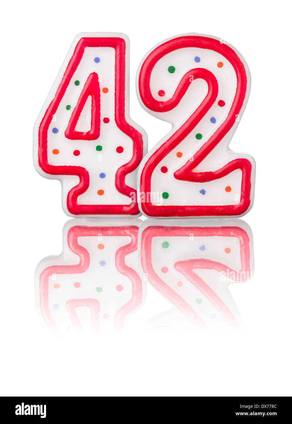 Red number 42 with reflection on a white background Stock Photo - Alamy