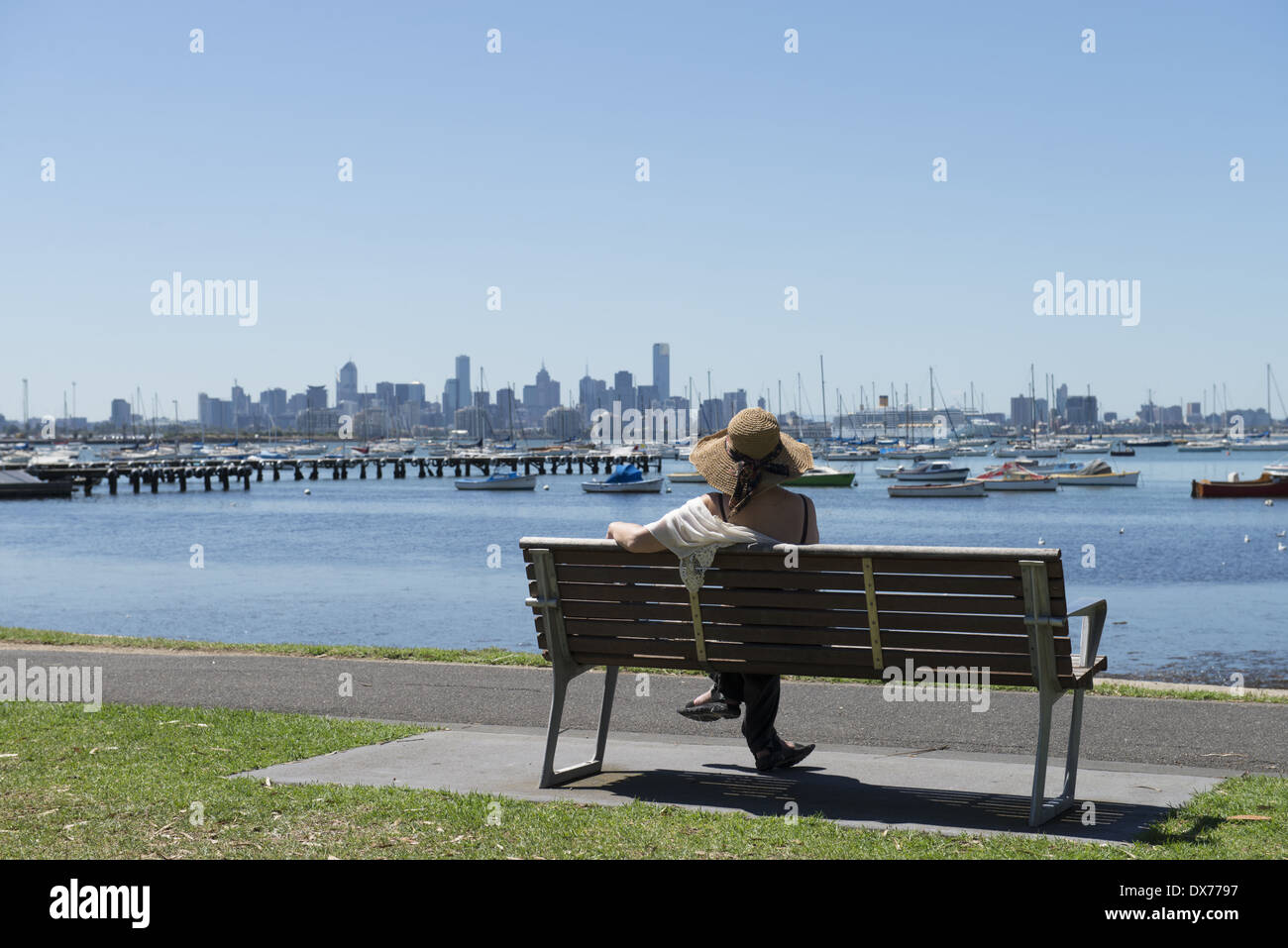 Williamstown. John Morley Reserve on the Strand. A lady sitting on a ...
