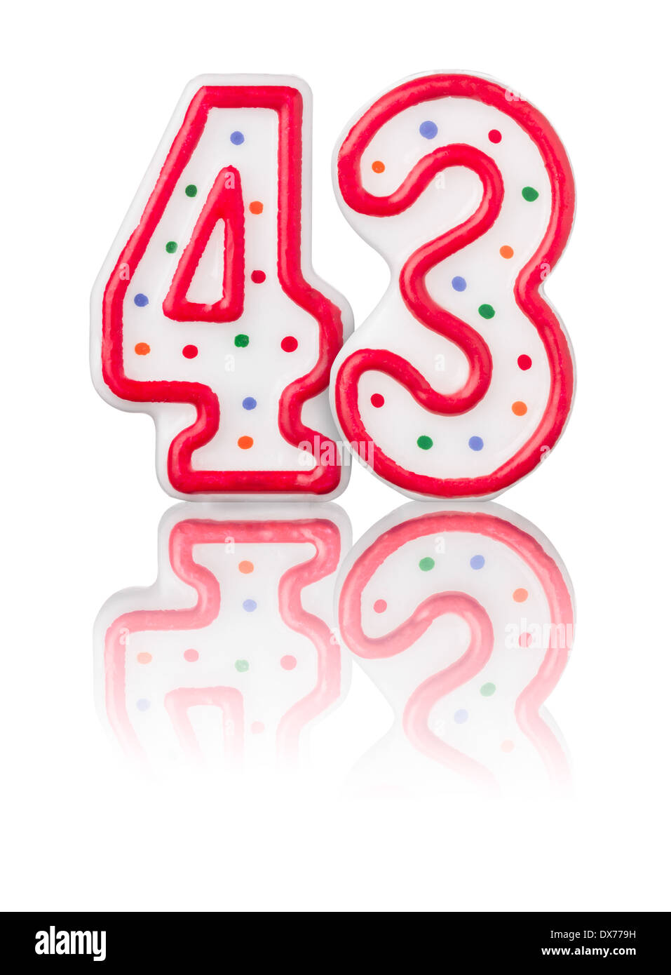 Red number 43 with reflection on a white background Stock Photo - Alamy