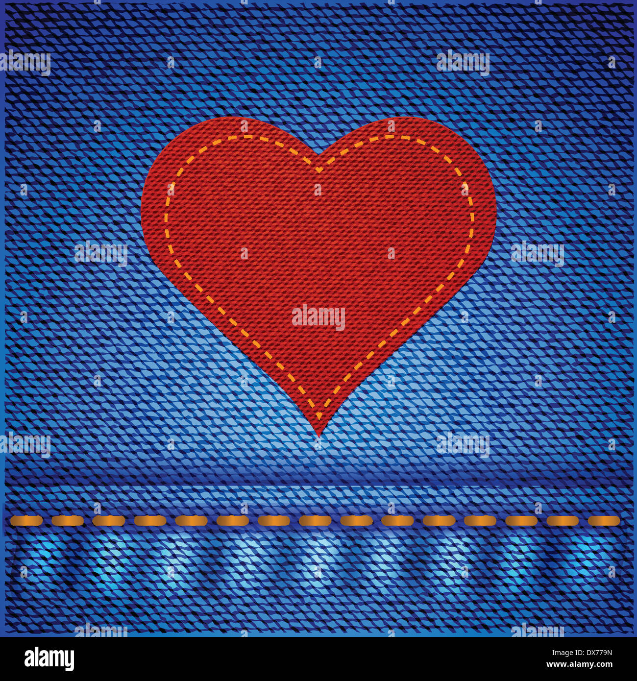 colorful illustration with red heart on blue jeans background for your ...