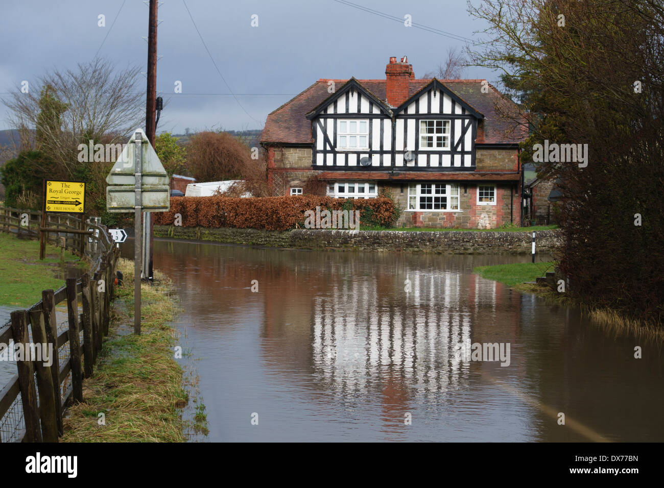 The B4362 main road outside Presteigne, Powys, UK is regularly ...