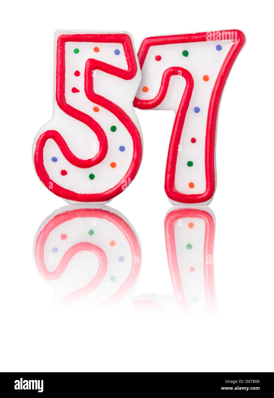 Red number 57 with reflection on a white background Stock Photo - Alamy