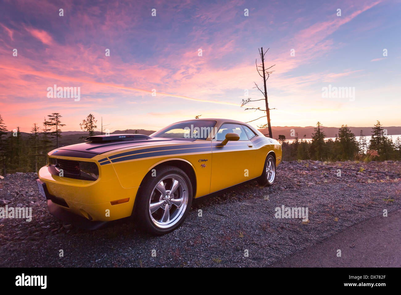 A Dodge Challenger parked in the light of a sunset Stock Photo - Alamy