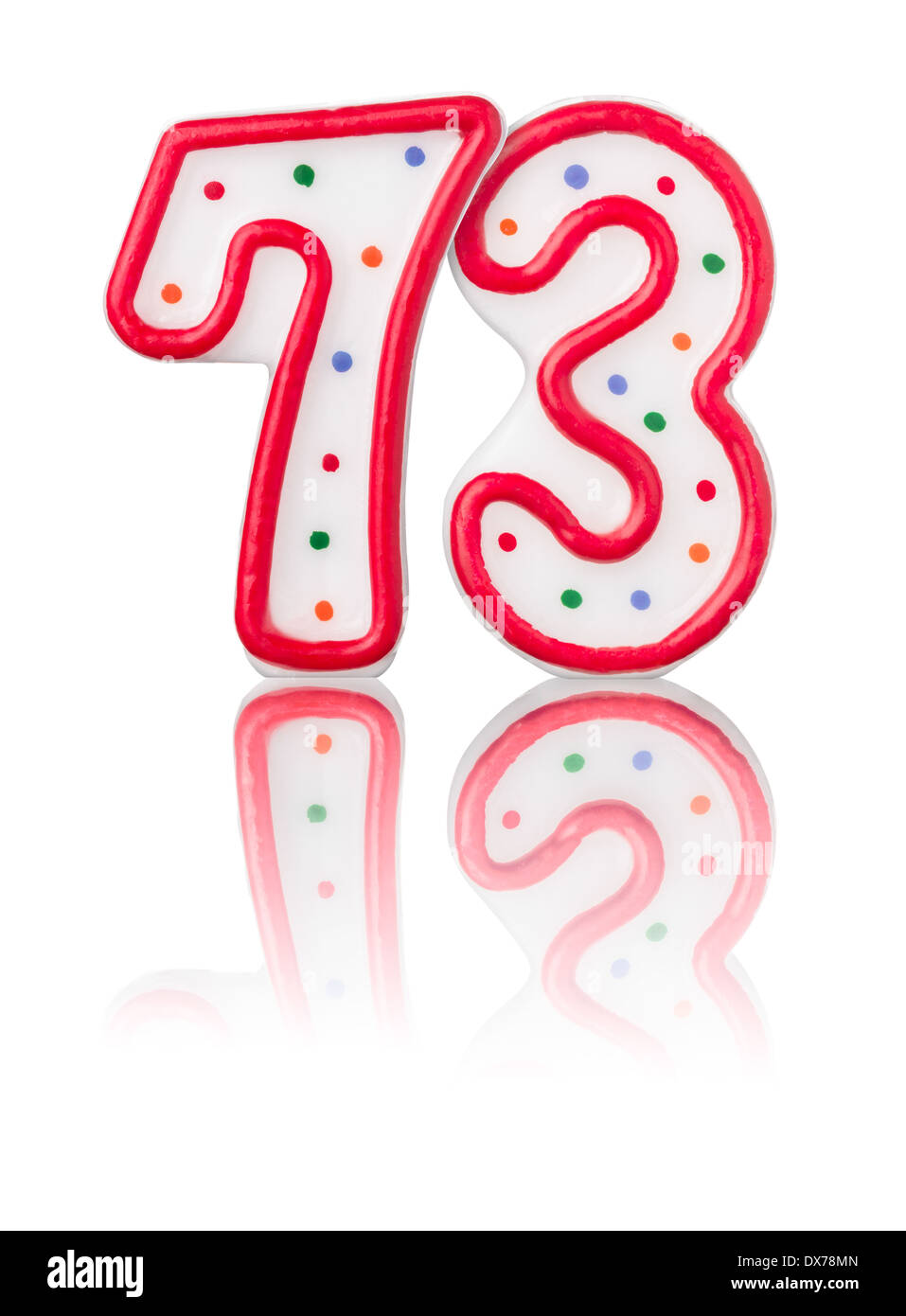 Red number 73 with reflection on a white background Stock Photo - Alamy