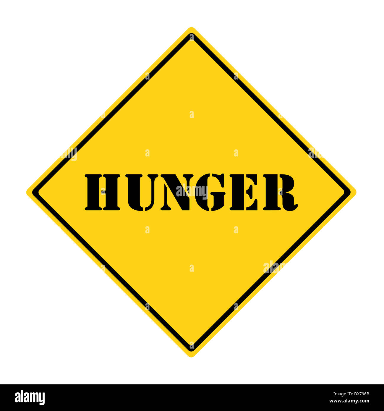 A yellow and black diamond shaped road sign with the word HUNGER making ...