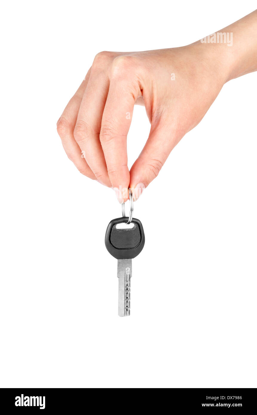 Hand with key isolated on a white background Stock Photo - Alamy