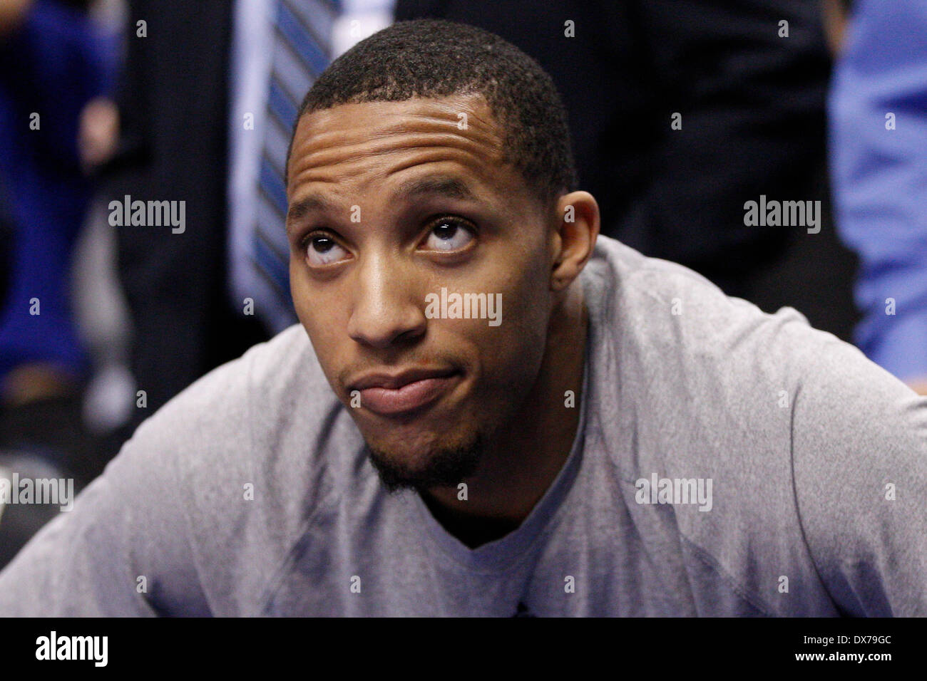March 14, 2014: Indiana Pacers forward Evan Turner (12) looks on during ...