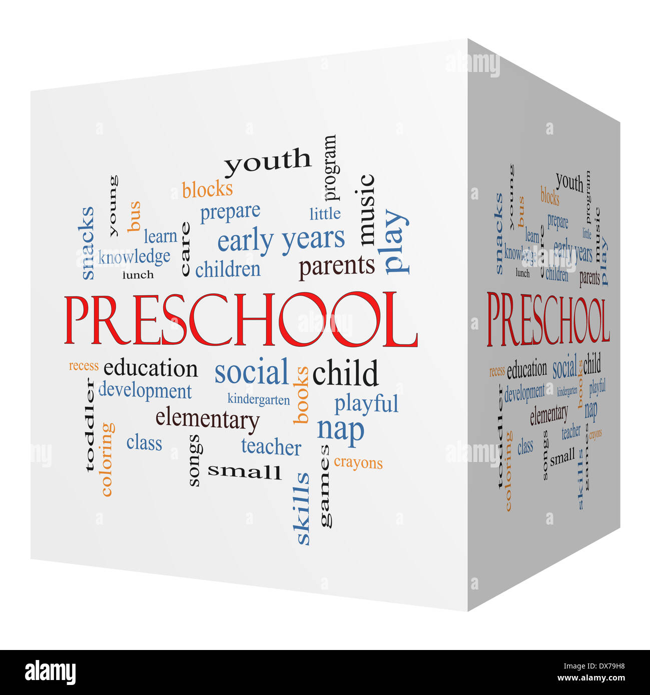 Preschool 3D cube Word Cloud Concept with great terms such as youth ...