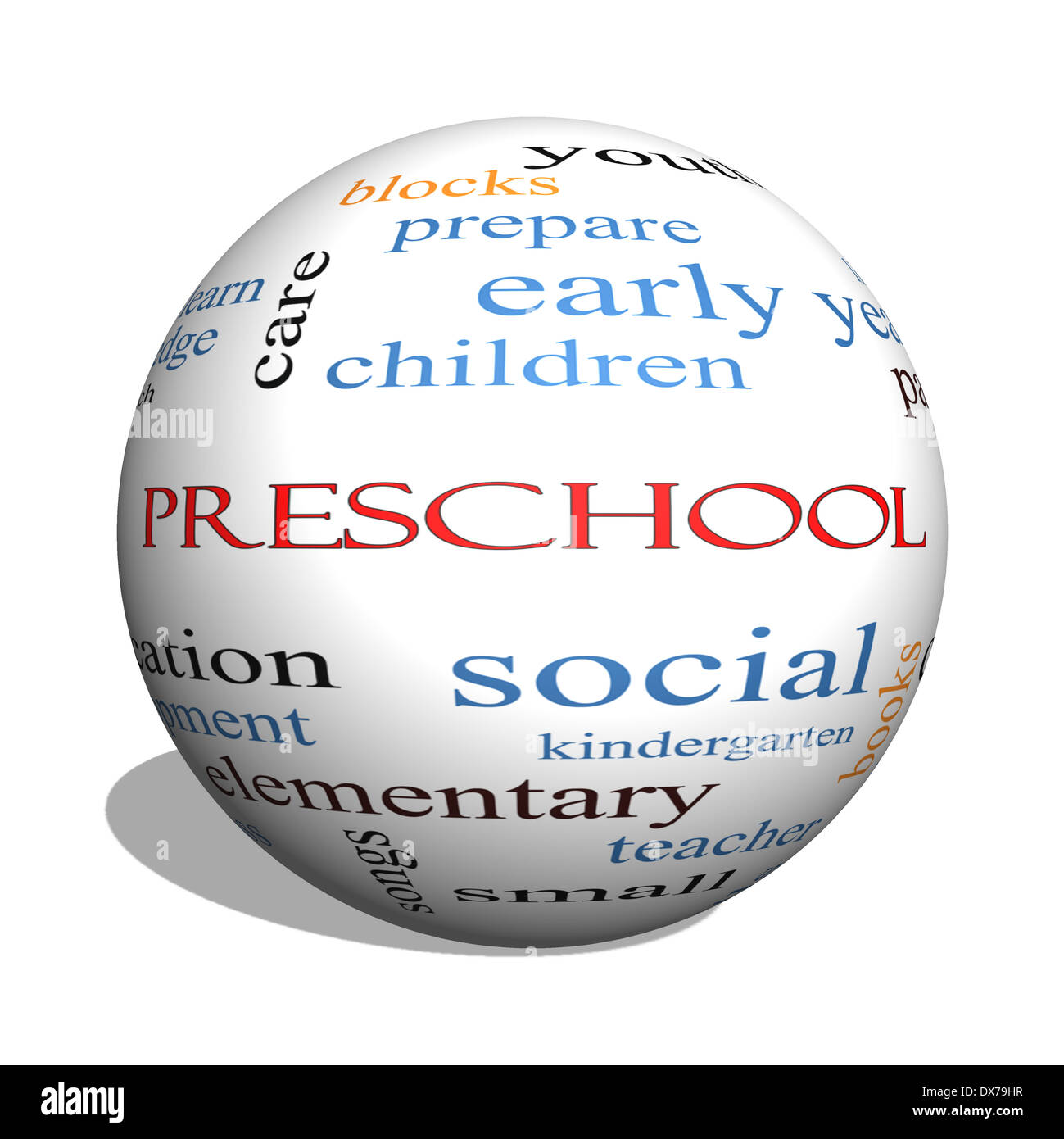 Preschool 3D sphere Word Cloud Concept with great terms such as youth ...