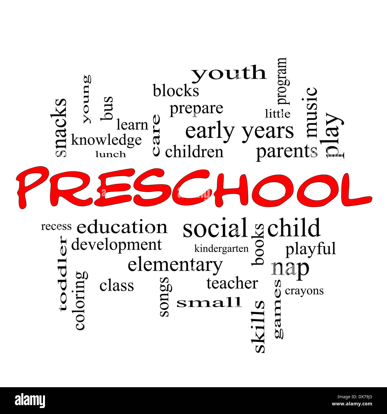 Preschool Word Cloud Concept in red caps with great terms such as youth ...