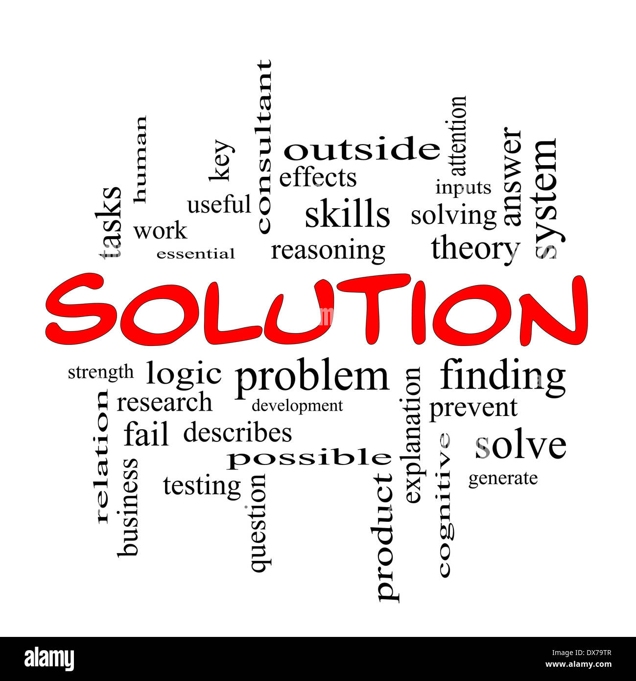Solution Word Cloud Concept in red caps with great terms such as theory ...