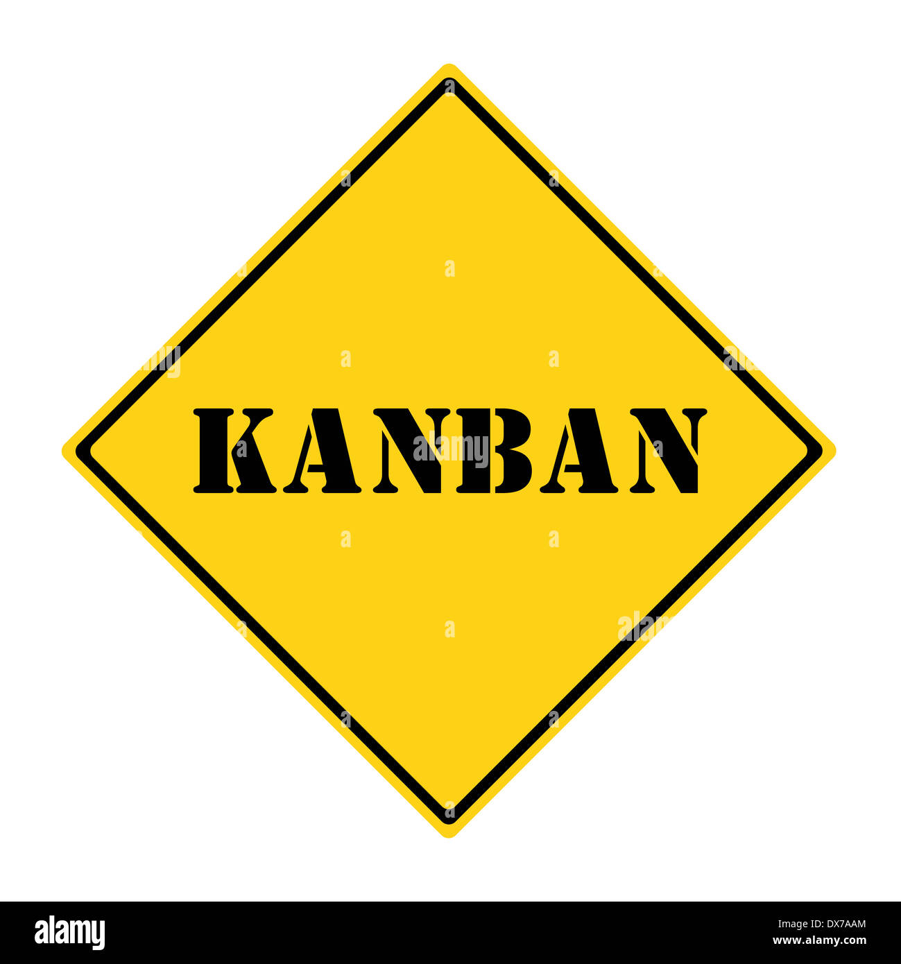 A yellow and black diamond shaped road sign with the word KANBAN making ...