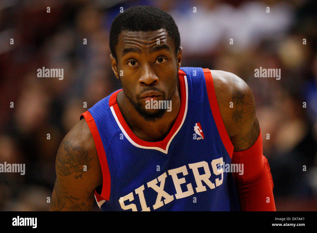 March 15, 2014: Philadelphia 76ers guard Tony Wroten (8) looks on ...