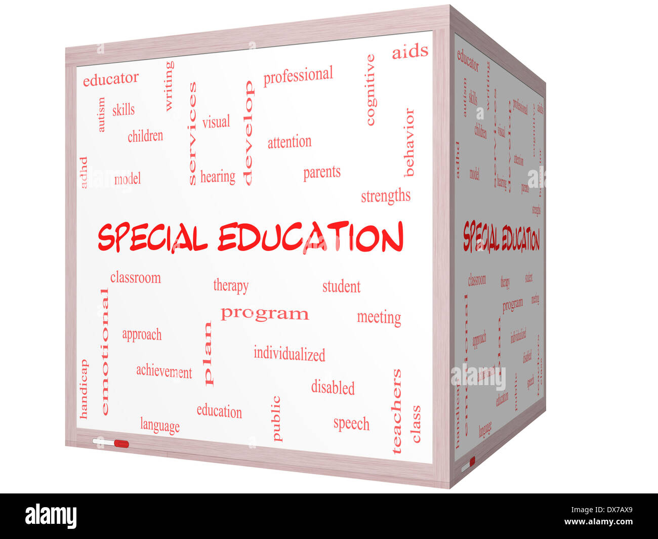 Special Education Word Cloud Concept on a 3D cube Whiteboard with great ...