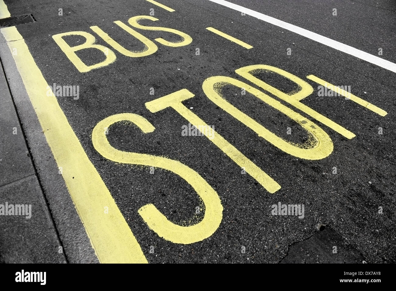 Bus stop marking on road hi-res stock photography and images - Alamy