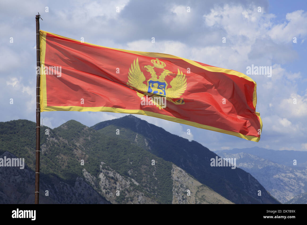 Montenegro. Kotor Fjord. Montenegran Flag Stock Photo - Alamy
