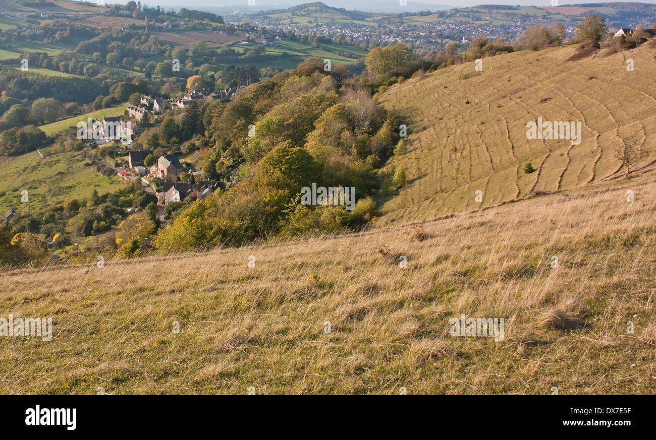A view of the cotswolds from Rodborough common Stock Photo - Alamy