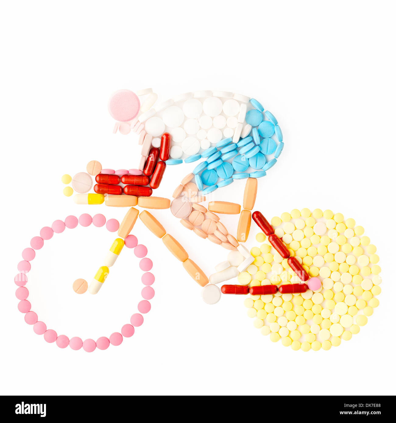 Doping drugs and pills in the shape of a road bicycle racer on a bike ...