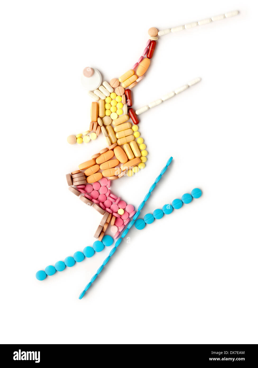 Doping pills and drugs in the shape of a winter jumping skier Stock Photo - Alamy