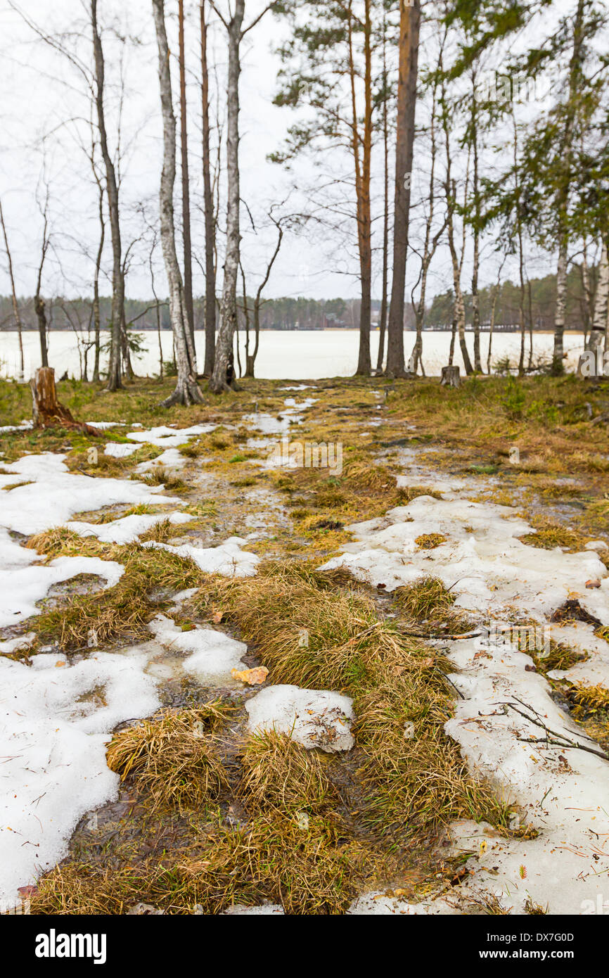 early spring with melting ice and snow Stock Photo - Alamy