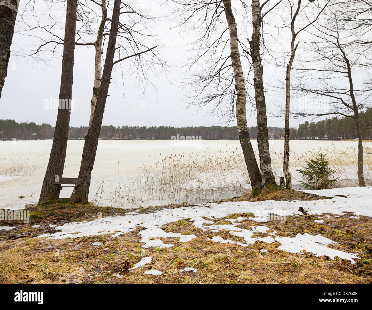 early spring with melting ice and snow Stock Photo - Alamy