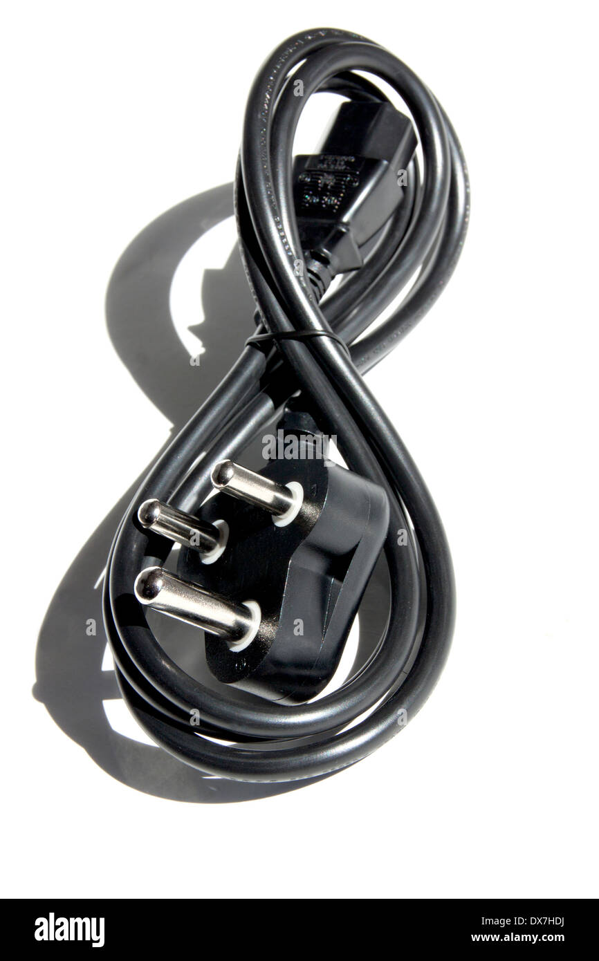 isolated new black power cable just unpacked Stock Photo - Alamy