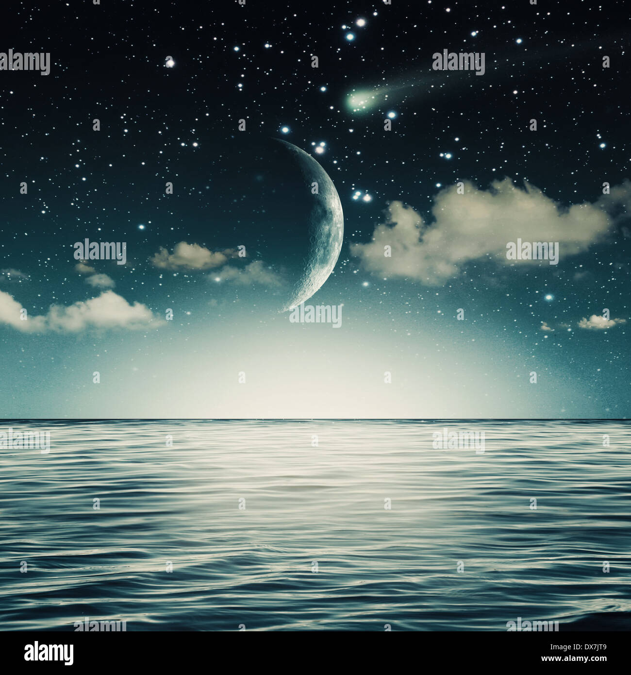 Starry night on the ocean, abstract environmental backgrounds Stock ...