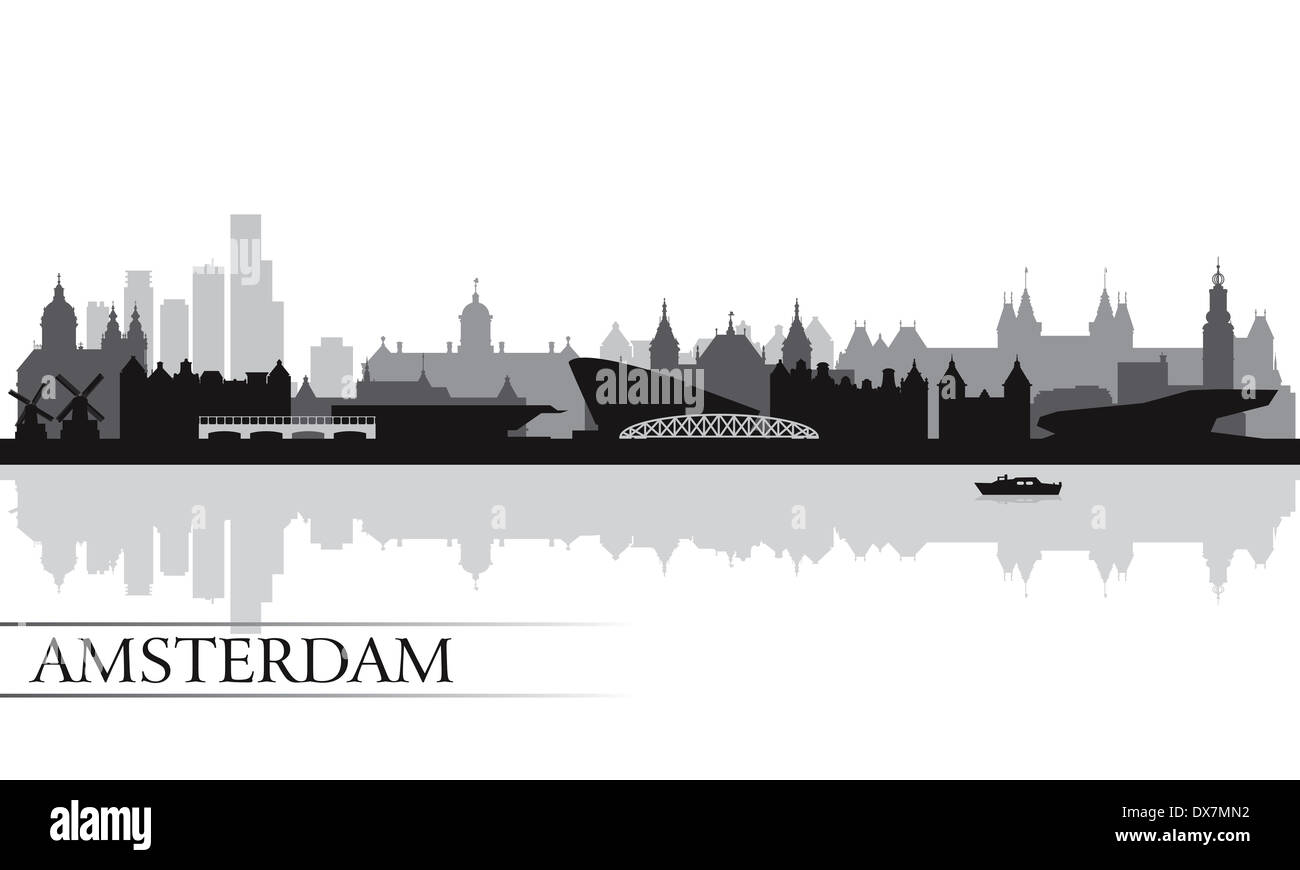 Amsterdam city skyline silhouette background Stock Photo - Alamy