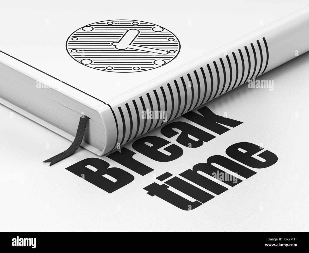 Timeline concept: book Clock, Break Time on white background Stock ...