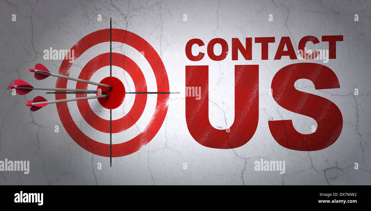Marketing concept: target and Contact Us on wall background Stock Photo ...