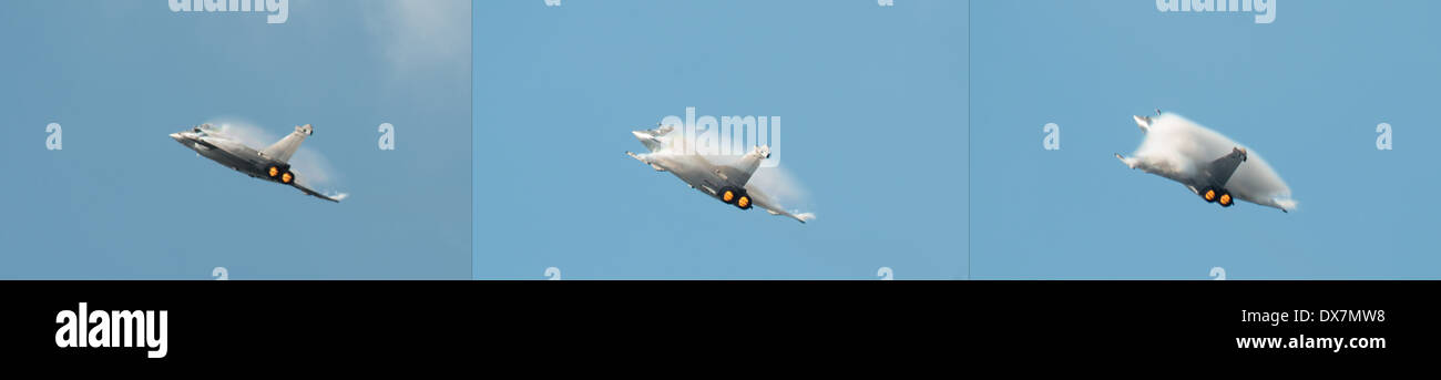 Sequence of cloud formation over the wings of a Eurofighter Typhoon jet ...